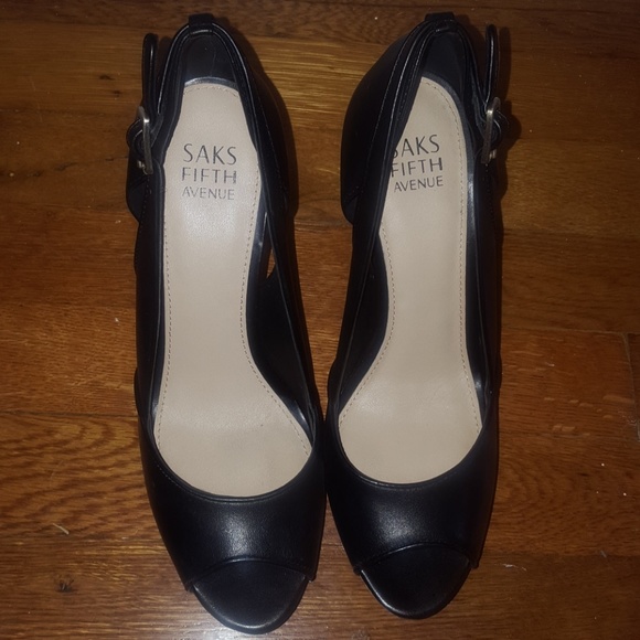 Saks Fifth Avenue | Shoes | Saks Fifth Avenue Black Leatherwedge Pig ...